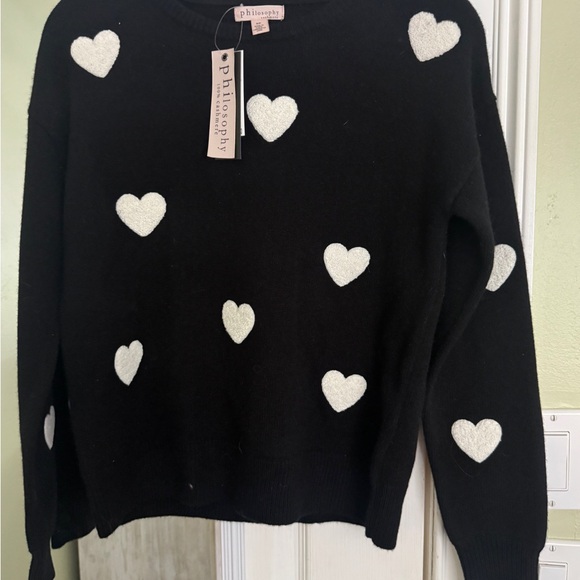Philosophy | Sweaters | Philosophy Black Sweater With White Hearts ...